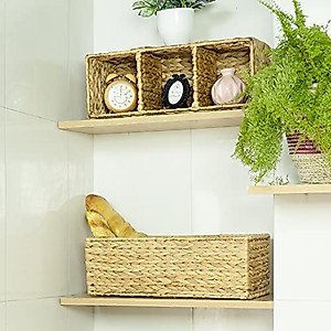 ATHENA HOME Set of 3 Wicker Divided Storage Basket Woven Basket Hyacinth for Organizing Bathroom, Kitchen Shelves Office Supplies Organization Rectangular Tray, Use on Bathroom Vanity, Countertop.