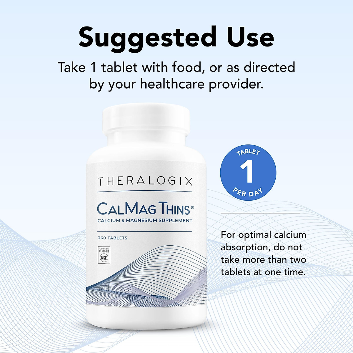 Theralogix CalMag Thins Calcium & Magnesium Supplement - Bone Support Supplement for Women & Men - Contains 200 mg of Calcium and 50 mg of Magnesium - NSF Certified - 360 Tablets