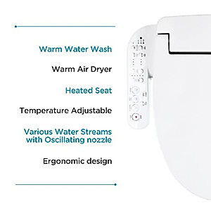 Blooming NB-1360R Bidet Toilet Seat (Round), Warm Water with Stainless Steel Nozzle, Warm Air Dryer, Heated Toilet Seat, Sittable Lid, Nightlight, Fits Round Toilets, White