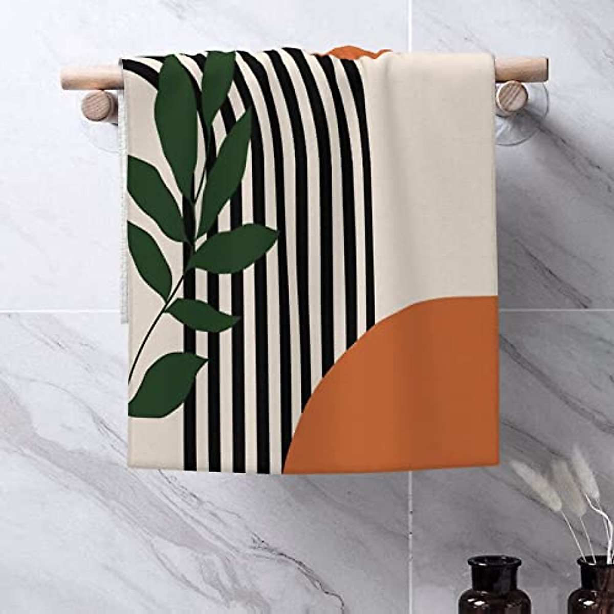 Mid Century Boho Hand Towel Bohemian Abstract Leaves Kitchen Dishes Towels for Shower Pool Beach Spa Gym Yoga Travel