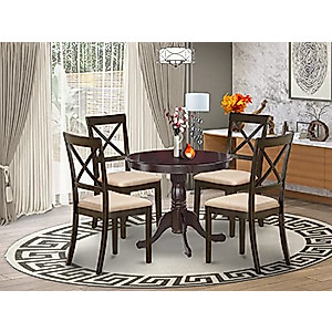 East-West Furniture ANBO5-CAP-C Wooden Dining Table Set- 4 Amazing Dining Room Chairs with Linen Fabric seat and A Mid Century Dining Table (Cappuccino Finish)