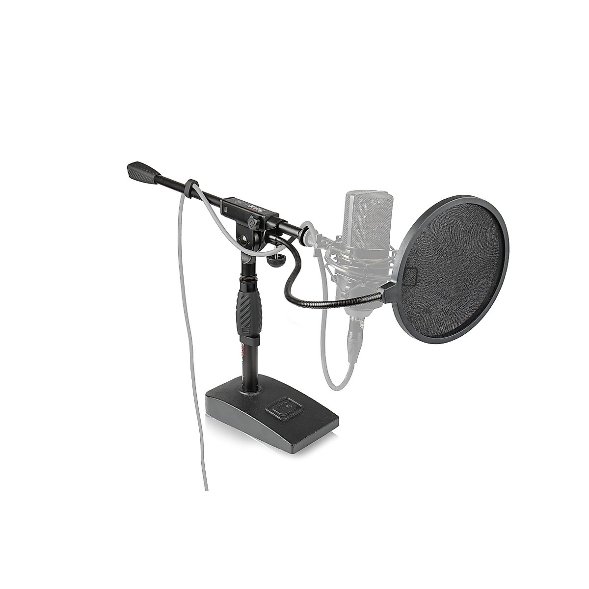 Gator Frameworks Short Weighted Base Microphone Stand with Soft Grip Twist Clutch, Boom arm, and both 3/8" and 5/8" Mounts; Base Dimensions - 4.5" X 8" (GFW-MIC-0821)