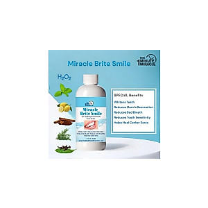 Miracle Brite Smile - 3% Hydrogen Peroxide MedicalFood Grade, Peppermint, Lemon, Clove Leaf, Cinnamon and Rosemary. Organic Essential Oils Leaving a Fresh Breath Mouth. 3 Bottles - 12 oz Bottles.