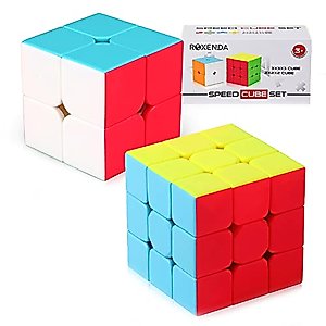 Roxenda Speed Cube Set, Speed Cube Bundle of 2x2x2 and 3x3x3 Cube Smoothly Magic Cube Collection for Kids Teens & Adults [2 Pack] (Stickerless)