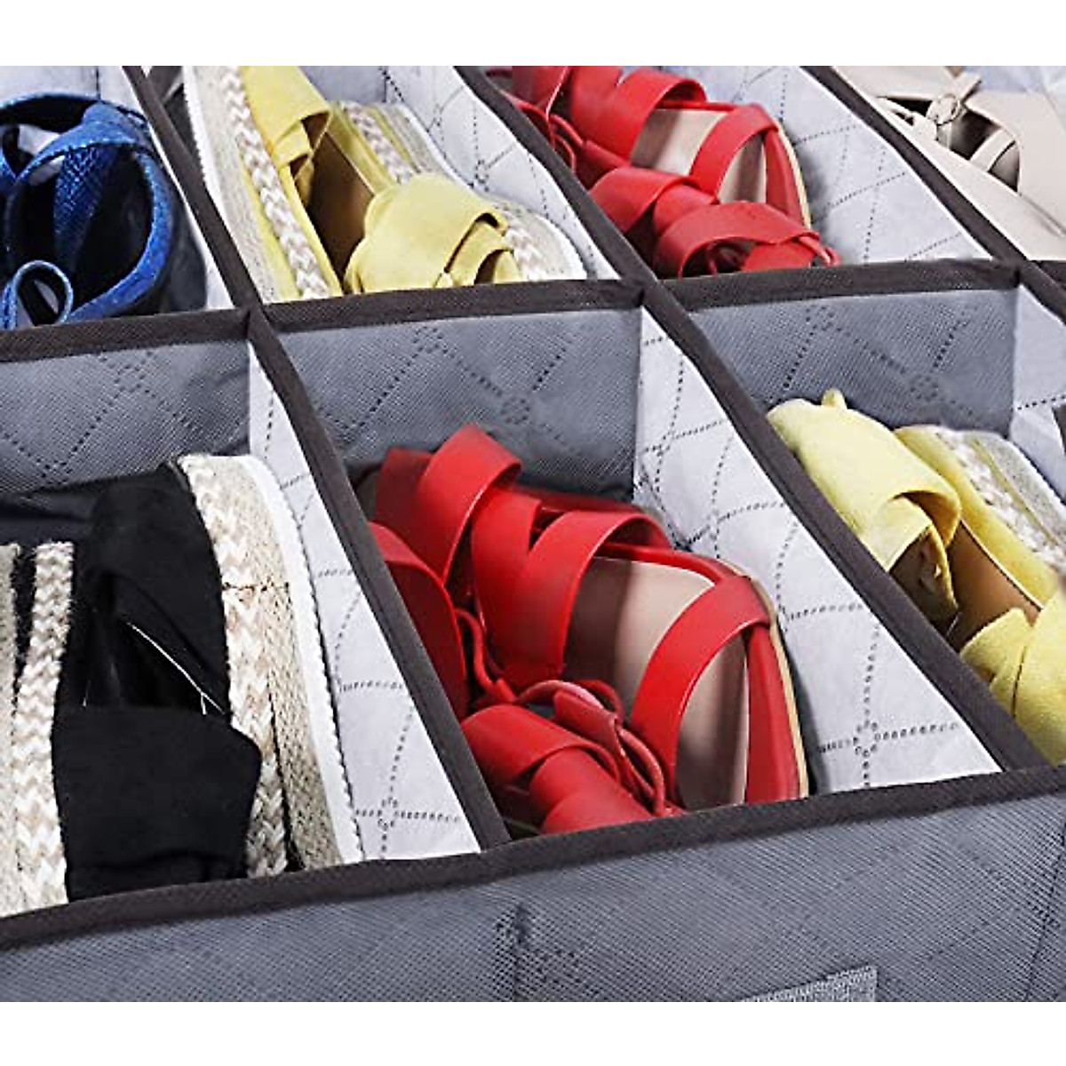 Under Bed Shoe Storage Organizer, Adjustable Dividers - Set of 2, Fits 24 Pairs Total - Underbed Storage Solution Gray