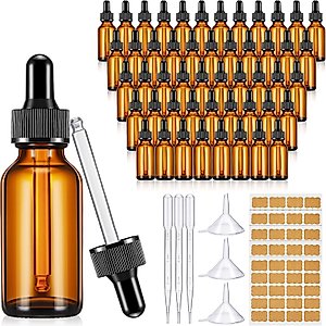 Lallisa 100 Pack Essential Oil Dropper Bottle 30 ml (1 oz) Glass Dropper Bottles with Eye Dropper Dispenser Dropping Bottle with 5 Funnels 5 Pipettes 3ml 100 Labels for Essential Oil Perfume (Amber)