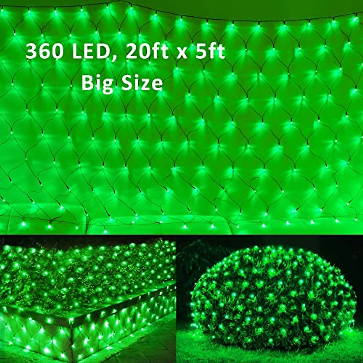 Pooqla 21ft x 5ft Net Lights, 360 LED St Patricks Day Decoration Lights Outdoor Green Lights Large Mesh String Lights 8 Modes for Bushes Yard Garden Party Christmas St. Patrick's Decor