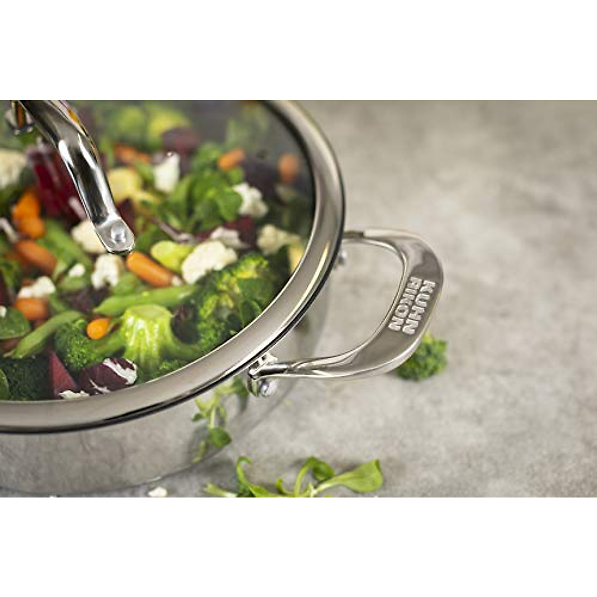 KUHN RIKON Allround Oven-Safe Induction Non-Stick Serving Pan with Glass Lid, 28 cm, Stainless Steel, Silver