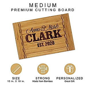 Deluxe Personalized Wedding Anniversary Couples Bamboo Cutting Board (Medium Rectangle 15" X 10")
