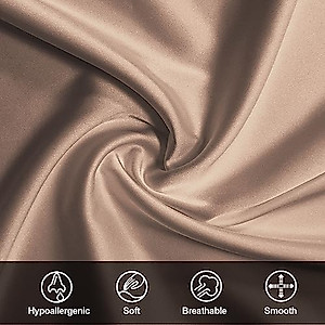 LONGPHEI Silk Satin Pillowcase Cooling Pillow Cases for Hair and Skin Taupe with Eye Mask 2pcs (Taupe, Standard)