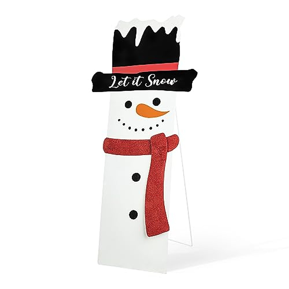 Glitzhome Metal Glittered Christmas Snowman Porch Décor Let It Snow Hanging Sign/Standing Porch Sign Merry Christmas Welcome Sign Holiday Party Outdoor Indoor Xmas Wall Display, 36”H