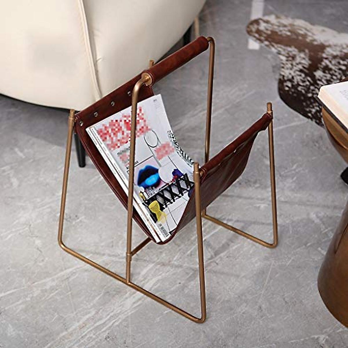Magazine & Newspaper Baskets Magazine Rack Simple Small Newspaper Rack Desktop Debris Storage Basket Leather Luxury Storage Rack Decorative Bookshelf Craft Decorations