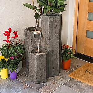 Alpine Corporation 25" Tall Indoor/Outdoor 3-Tier Hexagonal Columns Fountain with LED Lights