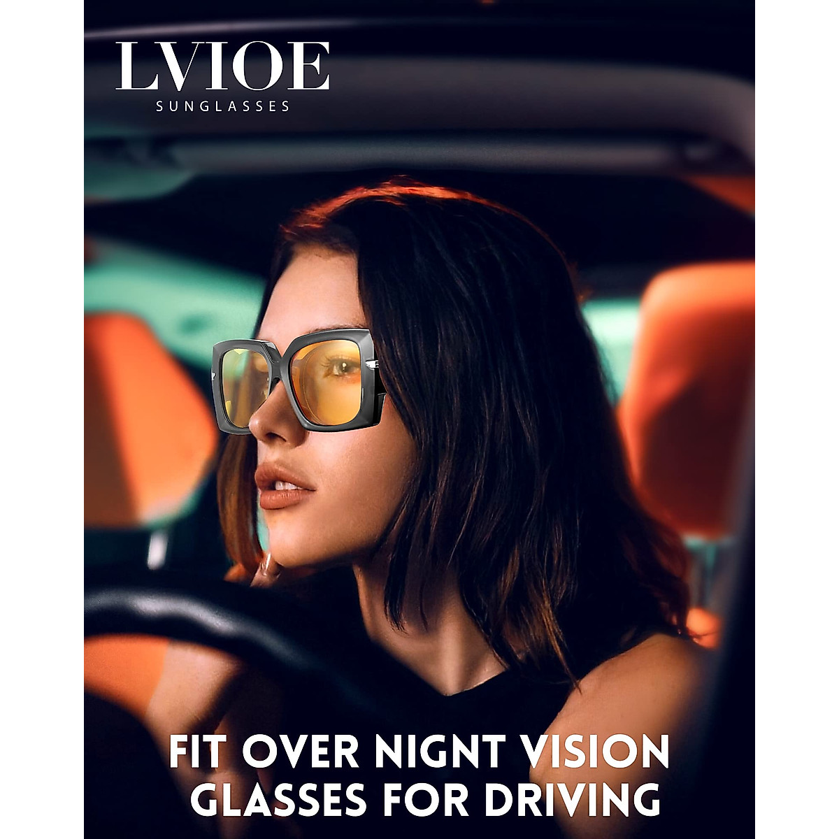LVIOE Oversized Women Night Vision Glasses for Driving Fit Over Glasses with Polarized Yellow Tinted Lenses LN7519
