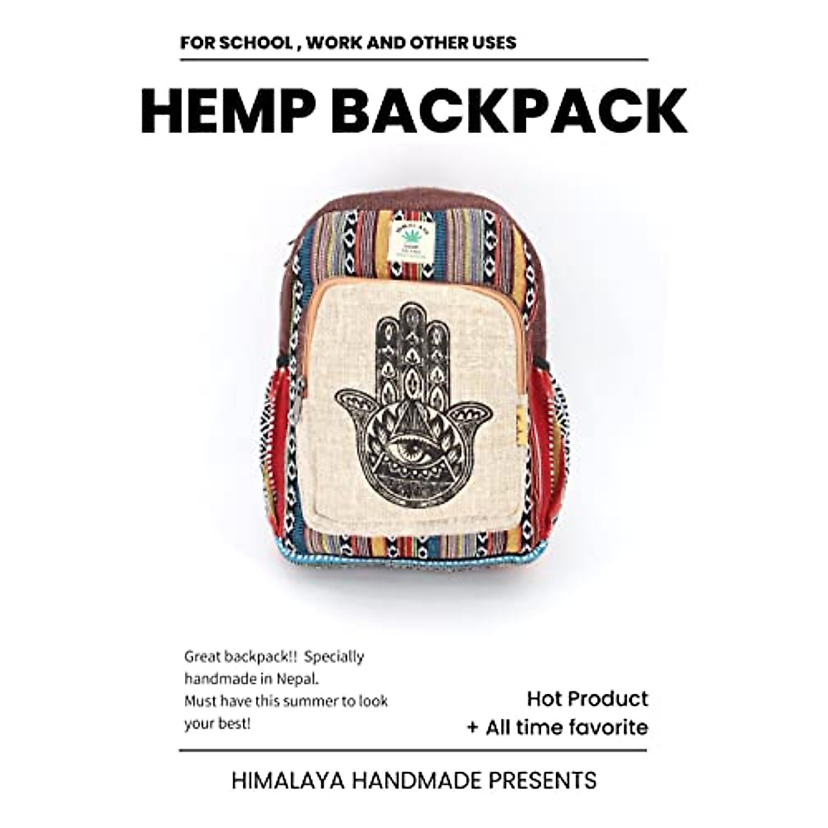 Unique Hand Print Mini Hemp Backpack Small Back Pack Hippie Bag Pack Festival Bag Pack 100% Hemp|100 VEGAN| FAIR TRADE | Handmade with Love