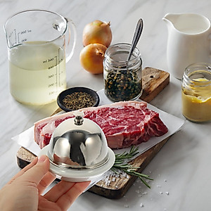 DOITOOL Cheese Dome Cover Butter Dish Ceramic Butter Plate with Stainless Steel Lid Farmhouse Butter Keeper Container Cheese Plate Mini Cake Stand for Home Restaurant Cheese Dome Cover