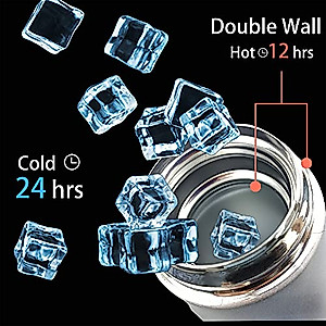 THI Double Wall Thermos, Vacuum Insulated Stainless Steel Water Bottle Keeps Drinks Cold for 24 Hours and Hot for 12, Reusable Metal Leak-Proof Sports Flask with Wide Mouth Lid, BPA-Free, Set of 2