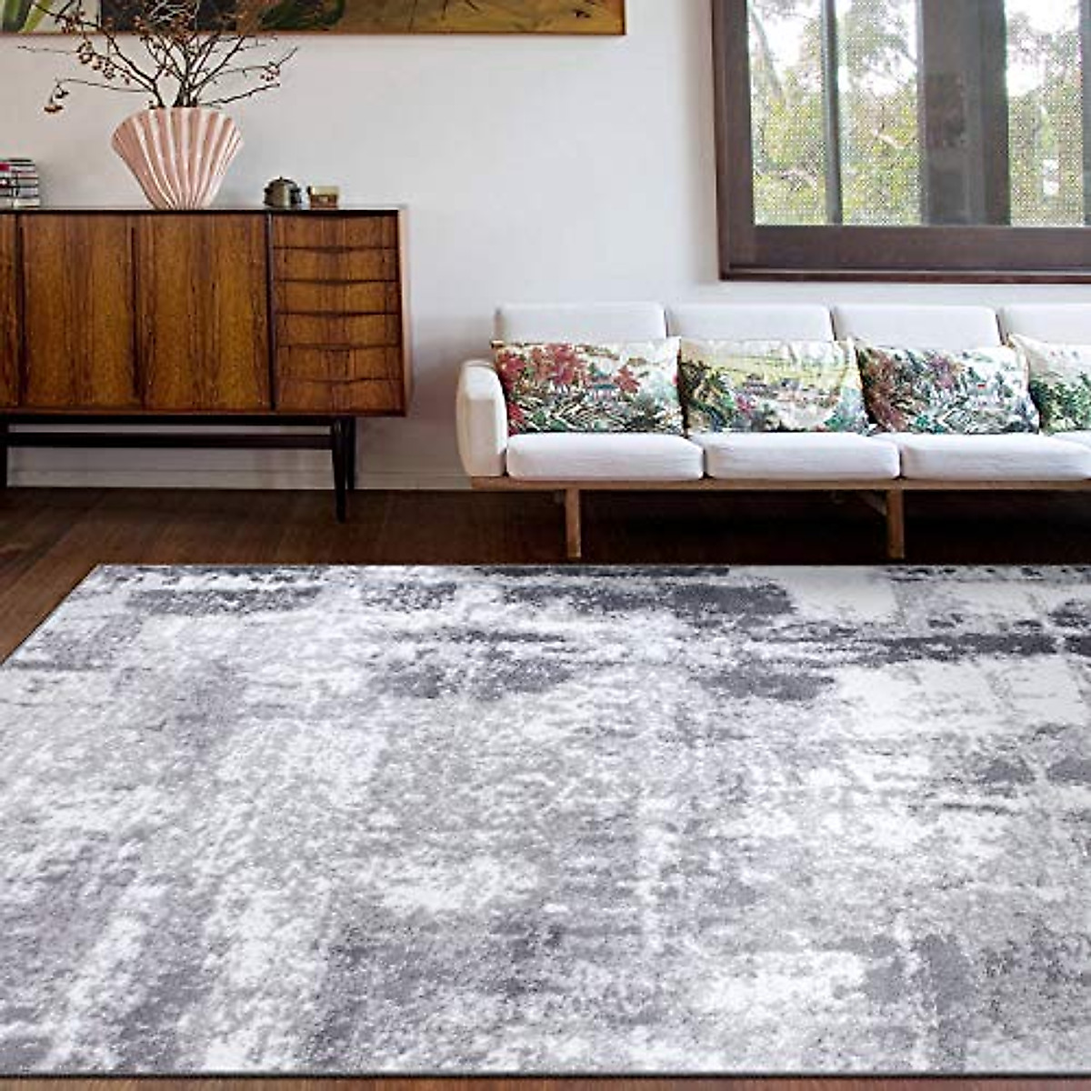 Rugshop Contemporary Abstract Distressed Area Rug 7'10" x 10' Gray