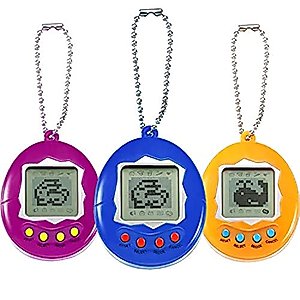 3 Pieces Virtual Electronic Digital Pets Keychain Game Keyring Electronic Toys Nostalgic Virtual Digital Pet Retro Handheld Game Machine (3 Pieces, Rose Red, Yellow, Blue)