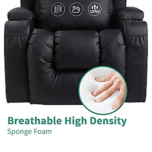 URRED Nursery Rocking Chair Glider, Swivel Rocker Recliner Chairs, Glider Rocker Nursery Recliner with Cup Holders, Side Pockets, Manual Recliner, Faux Leather (Black)