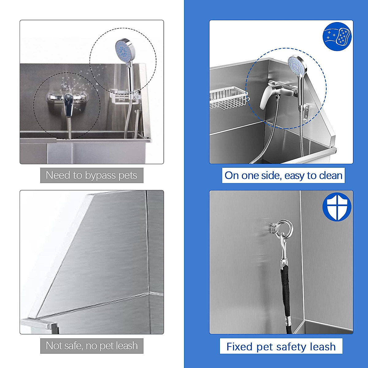 TELAM Small Dog Washing Station Stainless Steel 34'' Pet Grooming Tub Professional Pet Grooming Bathtub Bathing Station Small Dogs Cats Dog Wash Shower Sink with Push-in Walk-in Stairs