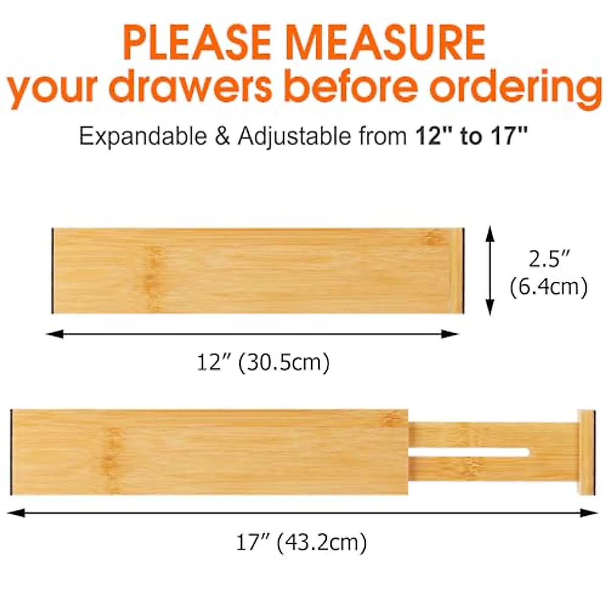 Ryqtop Bamboo Drawer Dividers Organizers, Kitchen Drawer Organizer, Adjustable Drawer Divider for Clothes, Kitchen, Dresser, Bedroom, Bathroom and Office, 4-Pack (Natural, 12-17 IN)