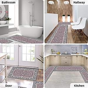 Jinaply Kitchen Rugs Sets 3 Piece with Runner Non Slip,Kitchen Rugs and Mats,Red Bohemian Kitchen Runner Rug Set for Non Skid Washable for Hallway Kitchen Laundry Room Bathroom