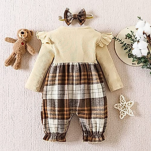 ROSEBEAR Baby Girl Clothes Long Sleeve Jumpsuit Romper Cute Newborn Fall Winter One Piece Outfit infant Girl Ruffle Onesie 6-9 months