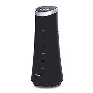 Optimus F-7345BK 12" Desktop Ultra Slim Oscillating Tower Fan, LED - Black 12" Desktop Oscillating Tower Fan, Black