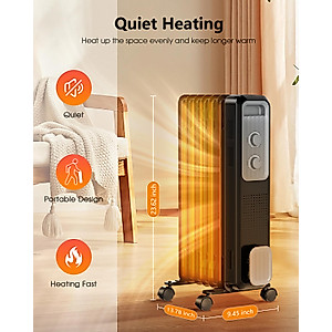 R.W.FLAME Oil Filled Radiator Heater,1200W Electric Space Heaters with 3 Heat Settings,Adjustable Thermostat,Overheat & Tip-Over Protection,Quiet Radiator Heater for Home Office Indoor Use (Black)