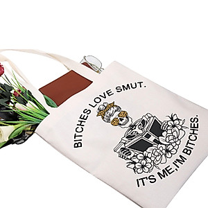 ZJXHPO Smut Slut Tote Bag Smut Book Lover Shoulder Bag Spicy Book Reader Reusable Grocery Shopping Bag Dark Romance handbag (Smut Bitches Tote bag)
