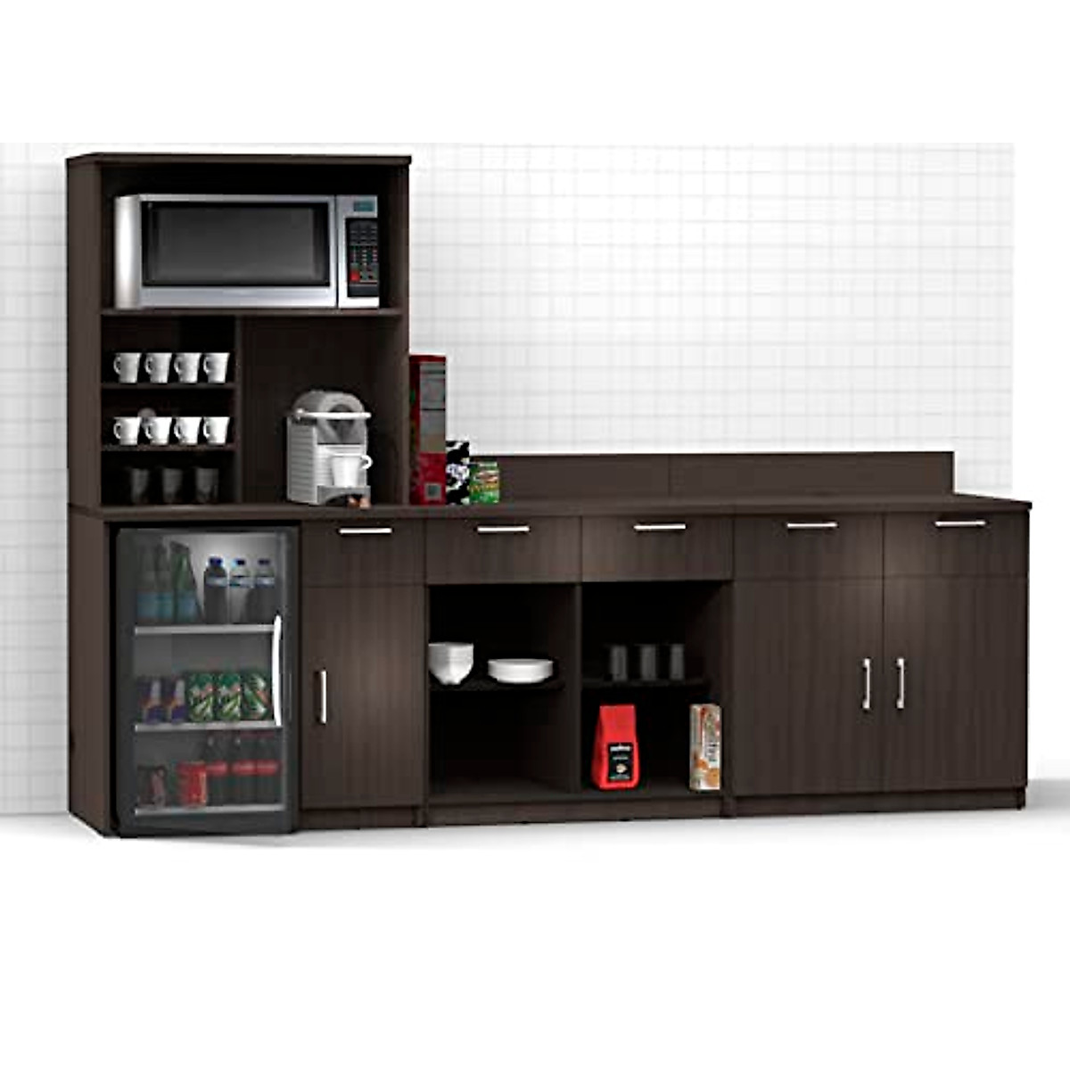 Breaktime Coffee Break Lunch Room Furniture Buffet Model 3257 4 Piece Group Color Espresso - Factory Assembled (NOT RTA) Furniture Items ONLY.