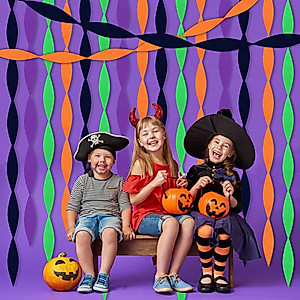 Halloween Crepe Paper Streamers 8Rolls 656FT Halloween Party Decorations Supplies Halloween Orange Purple Black Green Streamers for Halloween Birthday, Baby Shower, Gender Reveal Party Decorations