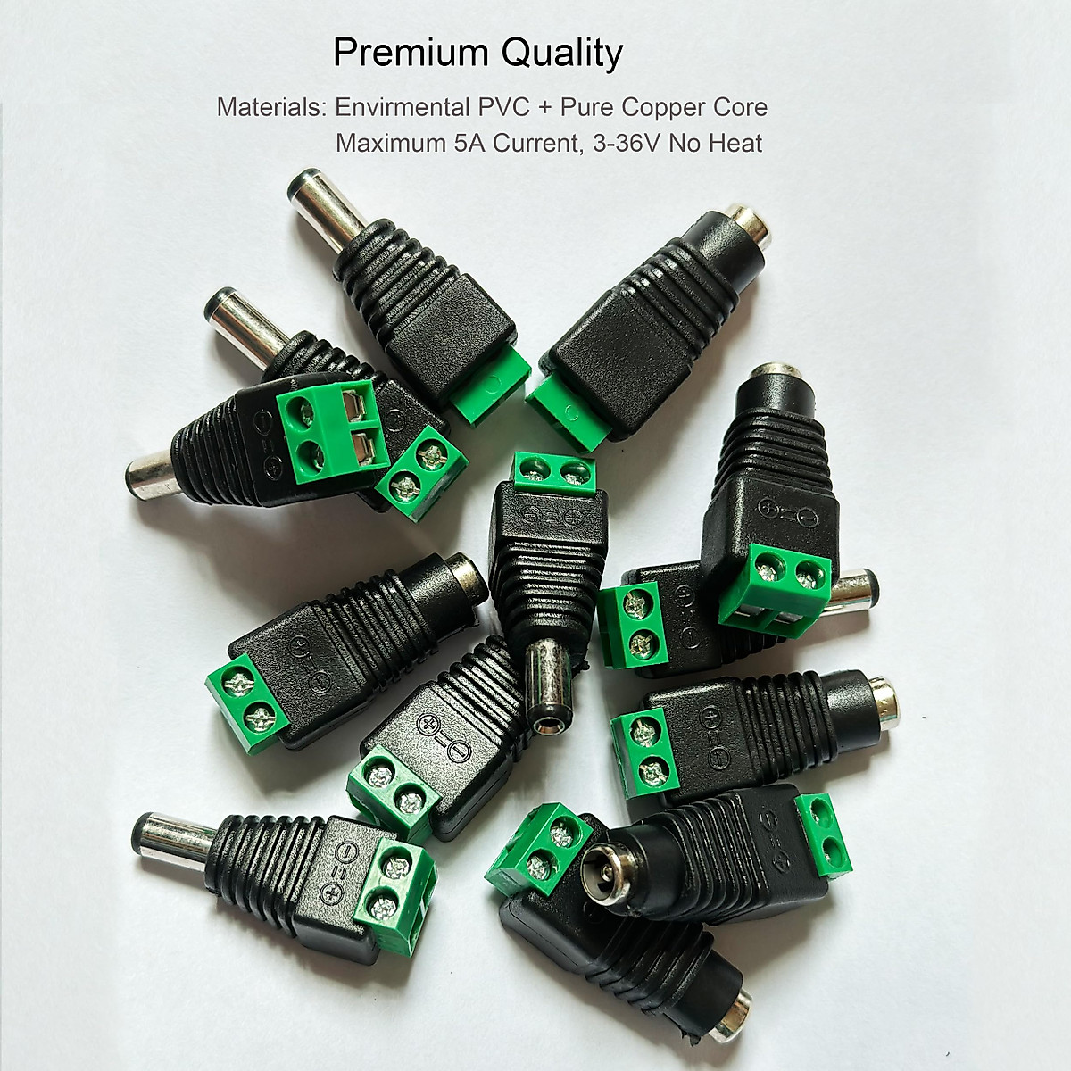 DAYKIT 10 Pairs 12V Male+Female 2.1x5.5MM DC Power Jack Plug Adapter Barrel Connector for CCTV Security Camera Led Strip