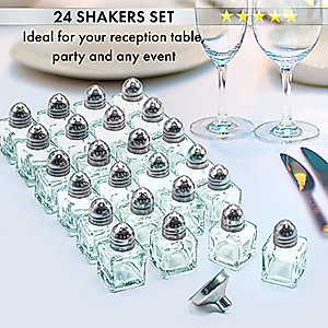 Srenta Small Salt and Pepper Shakers, Pack of 24 Bulk Salt and Pepper Shakers with Funnel Tool, Clear Glass Mini Salt and Pepper Shakers Set with Stainless Steel Tops for Wedding Table & Party, 0.5 oz