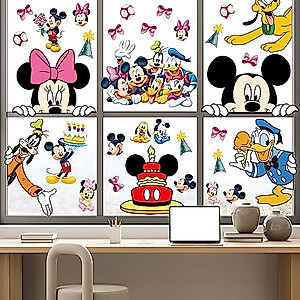 Gzkkkkx Cartoon Window Clings Decals,Party Removable Stickers for Glass Windows,Birthday Party Supplies Holiday Home Decorations (Mickey(8Sheets）), ZE073