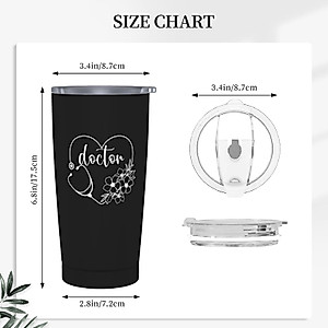 Yipaidel 20oz Vacuum Insulated Tumbler with Lid - Leakproof Travel Coffee Mug for Doctors, Medical Gift for Physicians Week, Retirement & Med School Graduation, Cup (Black/White)