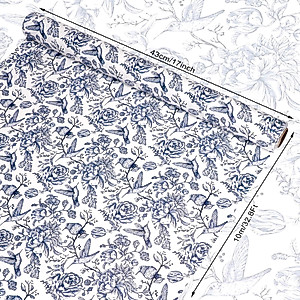 1 Roll Blue Floral Bird Wrapping Paper Mini Roll 17in x 32.8Ft Blue White Flowers Bird Pattern Gift Wrap Paper Vantege Floral Paper for Birthday Wedding Baby Shower Party Wrapping Supplies