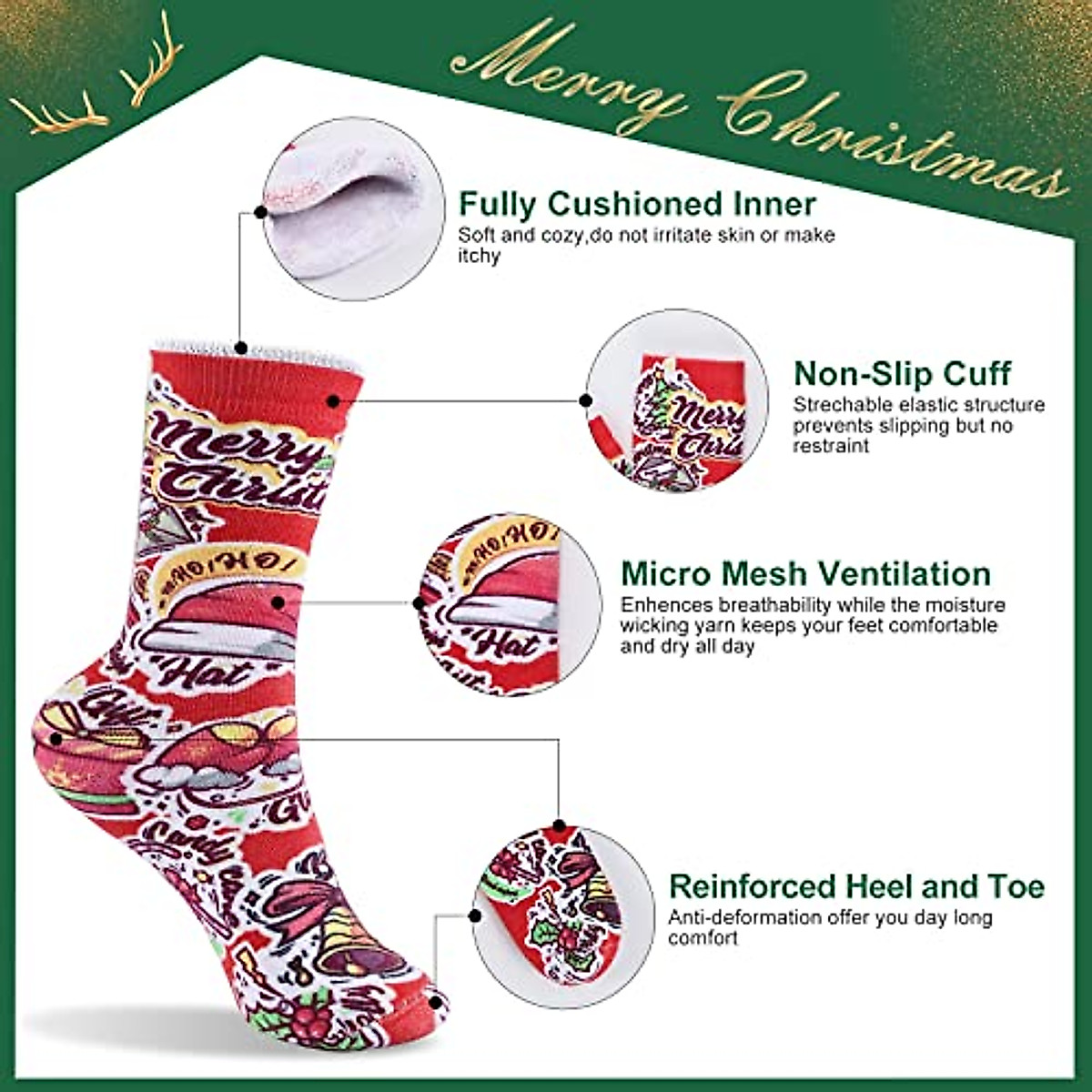 qiwip Assembly-Free Soda Can Organizer for Refrigerator - Fancy Christmas Crew Socks for Women & Men