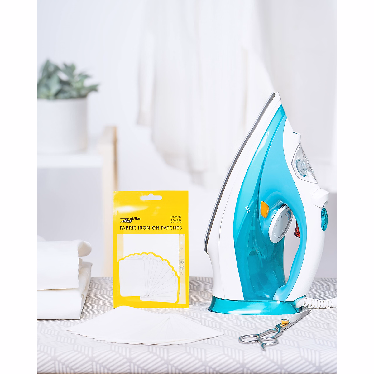 ZEFFFKA Premium Quality Fabric Iron-on Patches Inside & Outside Strongest Glue 100% Cotton White Repair Decorating Kit 12 Pieces Size 3" by 4-1/4" (7.5 cm x 10.5 cm)