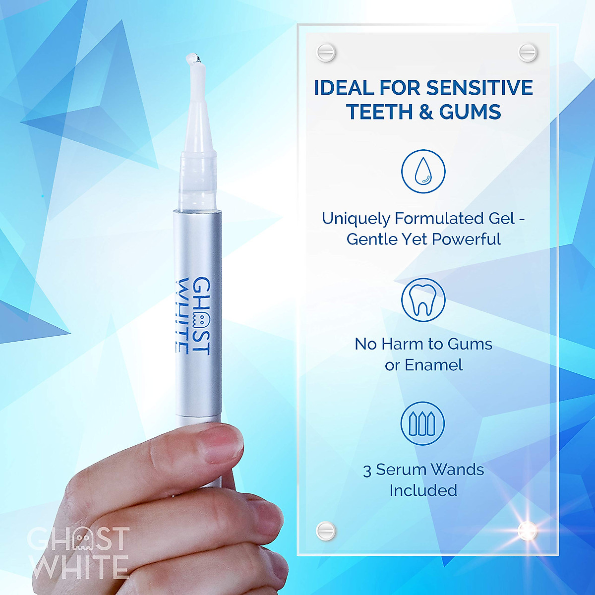 Ghost White Teeth Whitening Kit - Professional LED Light for Whiter Teeth Without Sensitivity, Includes 3 Smart Teeth Whitening Gel Refill Pens, Whitens in Less Than 10 Minutes