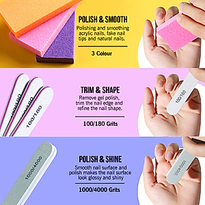 FANDAMEI Nail Buffers and Files, Nail Tools kit with 3PCS Rectangular Nail Buffer Block, 3PCS 100/180 Nail Files and 1PCS 1000/4000 Nail Buffer. Professional Nail Buffer File Kit for Nail Care