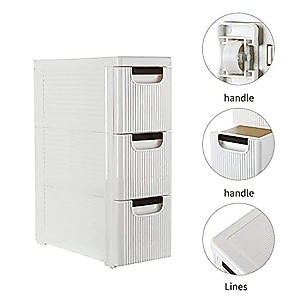 Storage Drawer Rolling Cart Organizer and Storage,Plastic Unit on Wheels Narrow Slim Bathroom Storage Cabinet Organizer (3-Tiers)