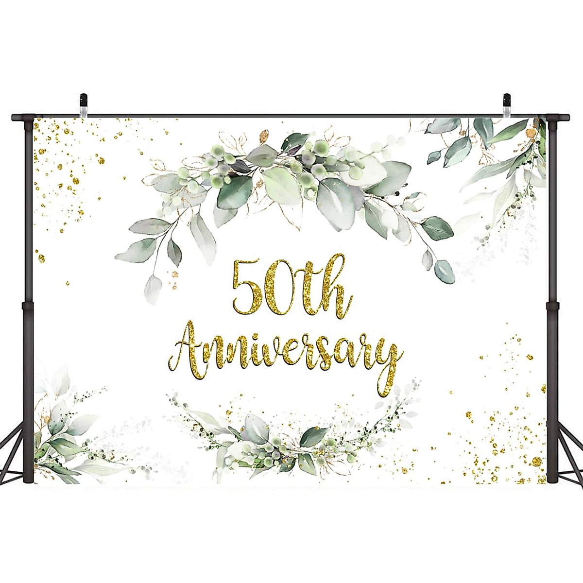 Wollmix 50th Wedding Anniversary Decorations Banners Backdrops Green Leaves Cheers to 50 Years Gold Dots Photography Background Party Sign Poster Photo Booth Props Decor Supplies 7x5ft