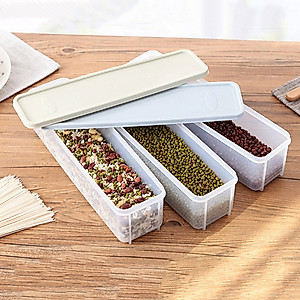Durable Strip Plastic Storage Box Refrigerator Food Container Dry Food Keepers Organizer Spaghetti Box Cutlery Chopsticks Storage Boxes For Noodle, Cereal, Flour, Sugar, Rice, Snacks (Light Blue)