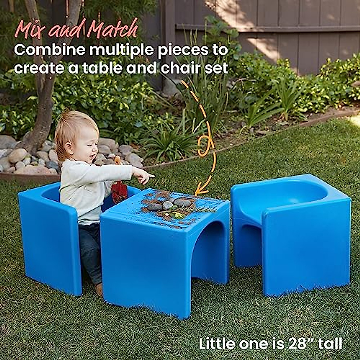 ECR4Kids Tri-Me 3-in-1 Cube Chair, Kids Furniture, Blue, 4-Piece