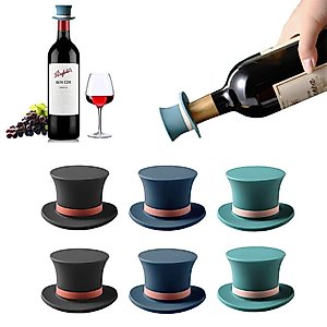 Magic Cap Decorative Wine and Beverage Bottle Stoppers Silicone Bottle Top Cover, Novelty Cork Replacement, Beverage Wine Keeper, Champagne Bottle Stoppers, Spill Proof, Set of 6, Blue & Black & Green