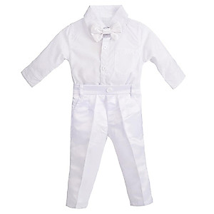 Lito Angels Baby Boys White Suit Christening Clothing Baptism Outfits with Bonnet Long Sleeve Floral Size 9-12 Months