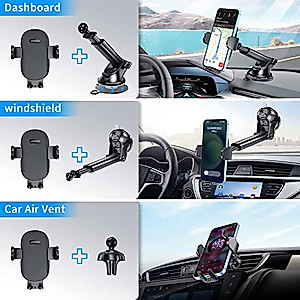 APPS2Car Phone Mount for Car, 3-in-1 Suction Cup Phone Holder for Car Dashboard Windshield Vent Universal Cell Phone Holder for Car, Compatible with iPhone, Samsung, All Cellphone, Thick Case Friendly