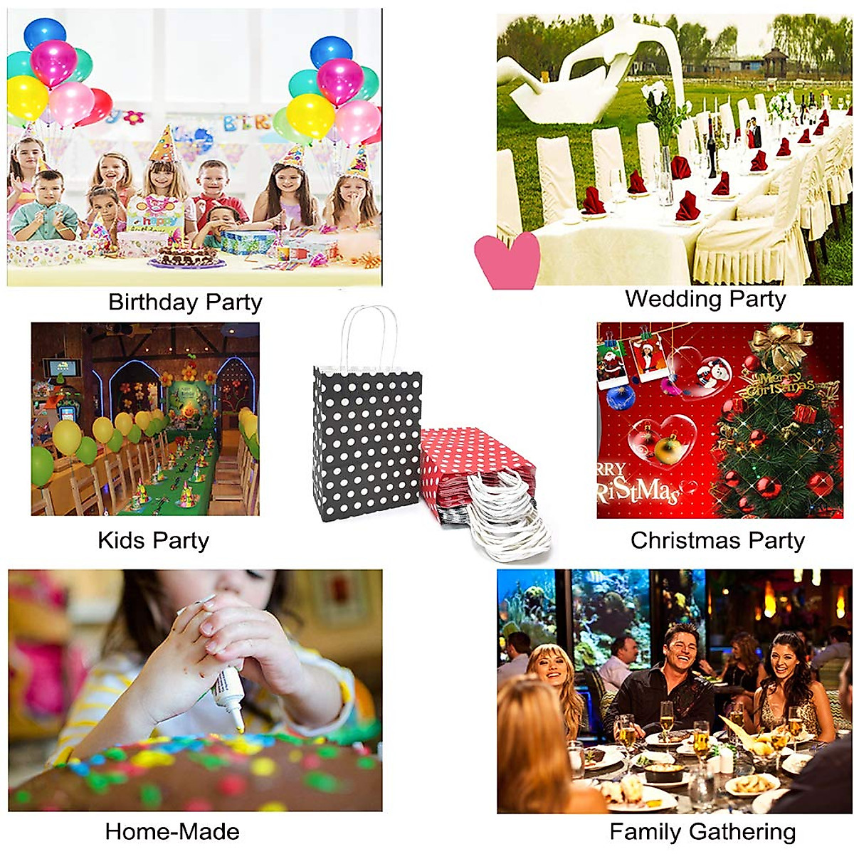 ADIDO EVA Small Polka Dot Paper Gift Bags with Handles Red and Black 8.2 x 6 x 3.1 In 25 PCS